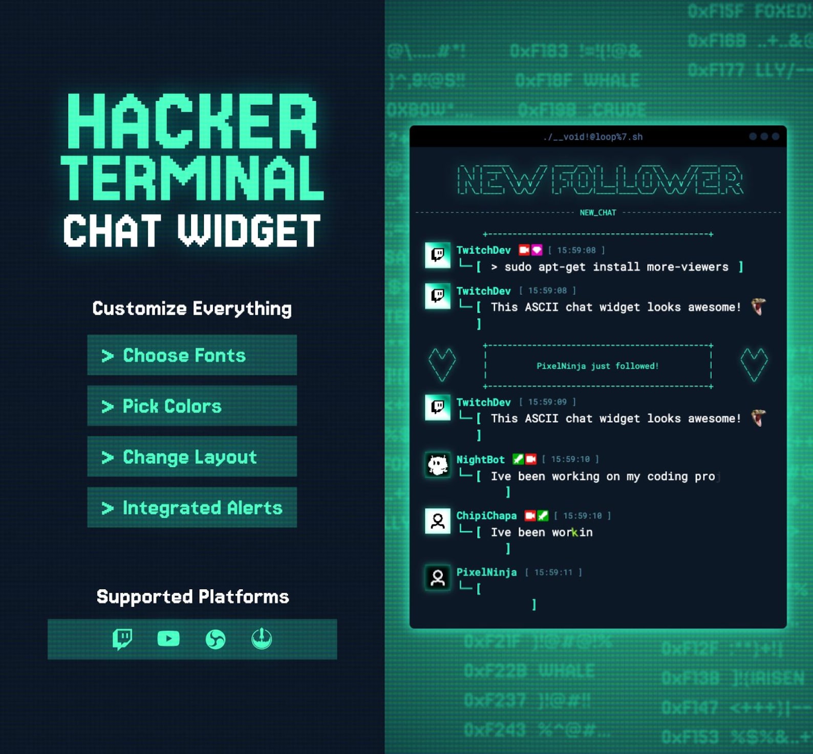 ASCII Hacker Twitch Chat Widget • Futuristic Terminal Chat Box Overlay ...