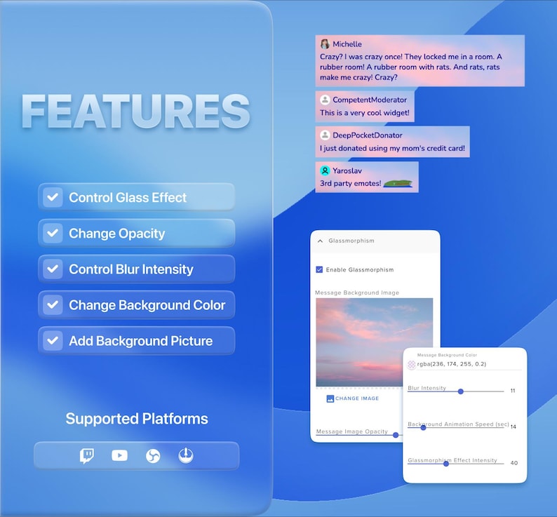Frosted Glass Chat Widget • Transparent Stream Overlay (streamelements ...