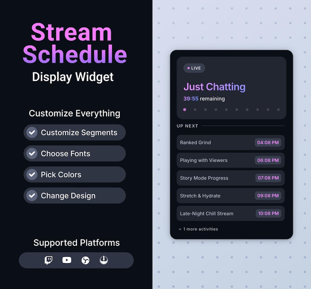 Twitch Stream Schedule Widget • Agenda Panel • Live Timer Overlay for ...