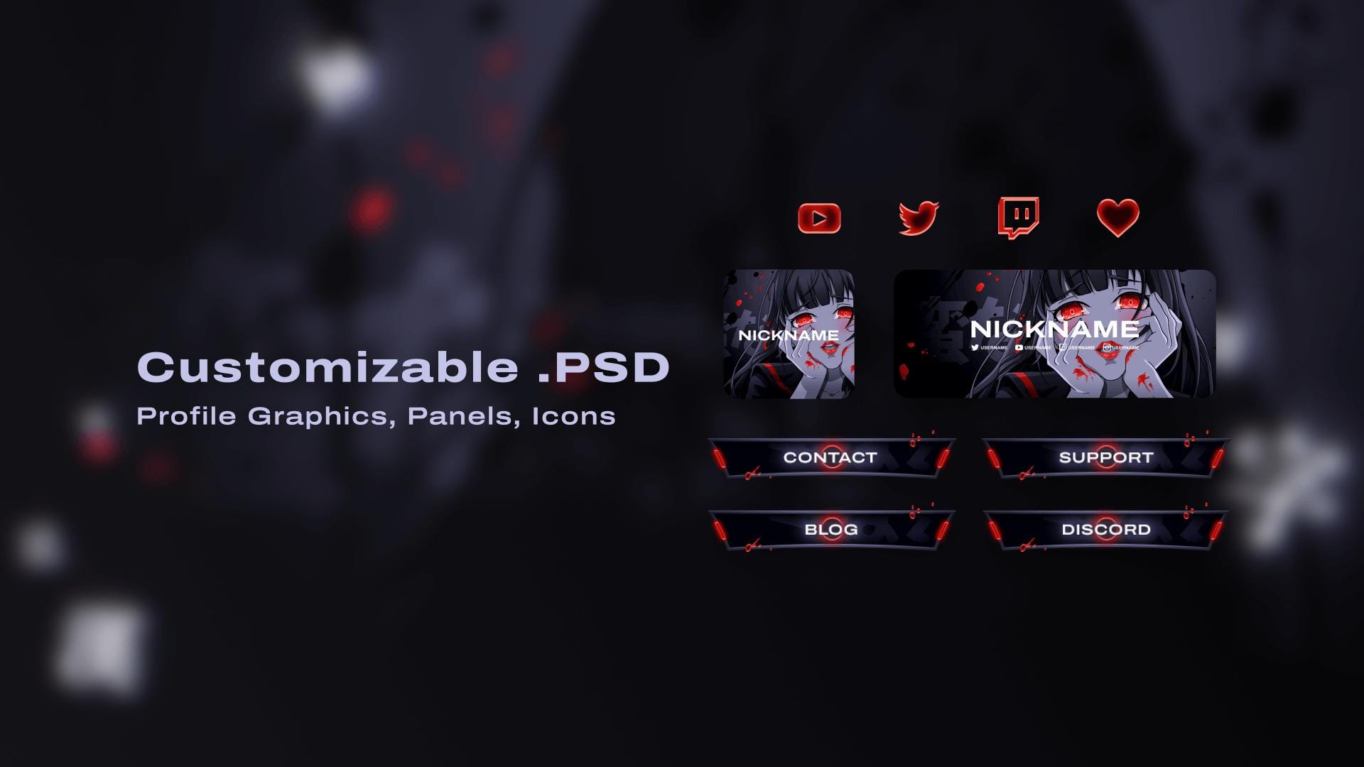 Anime Girl Yandere Twitch Overlay Pack · Animated Stream Overlay · OBS ...