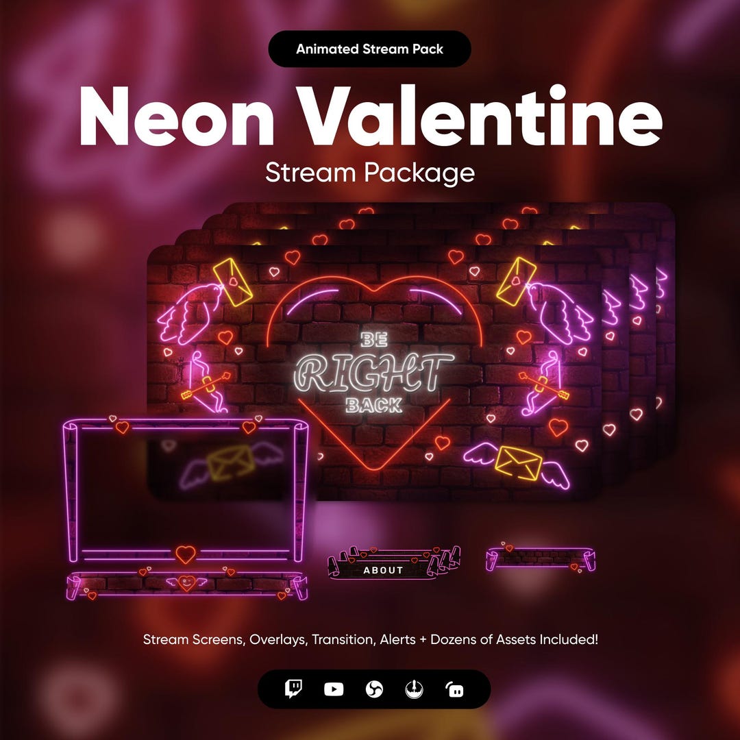 Neon Valentine Twitch Overlay Pack · Kitten Stream Overlay · OBS ...