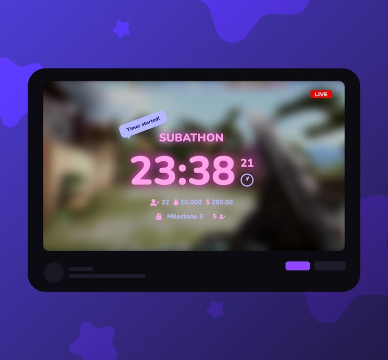 Subathon Timer Widget • up to 20 Milestones • Megathon Countdown Timer • Tips, Bits, Subs ...