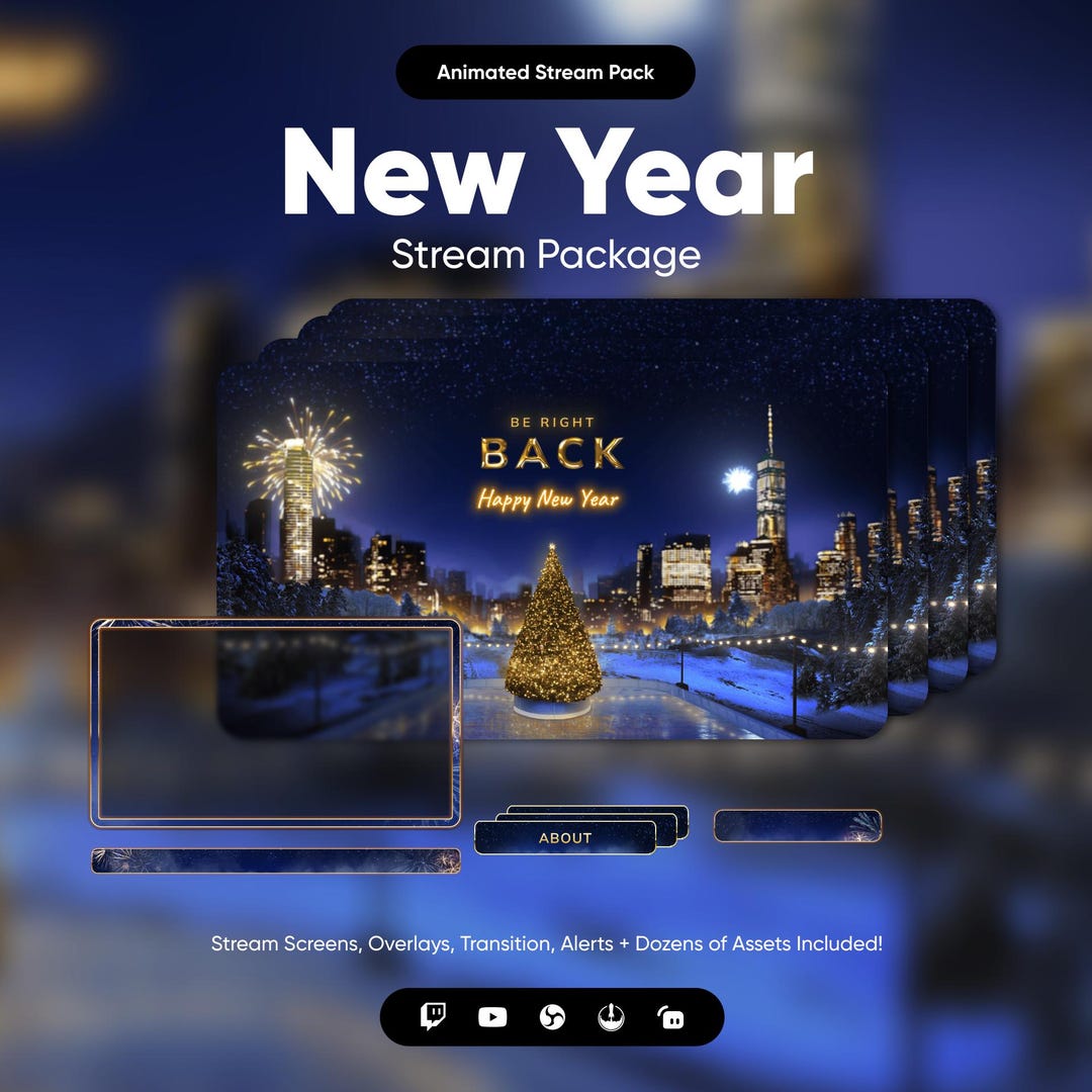 New Year Twitch Overlays Pack (ANIMATED) for OBS Studio & Streamlabs - Etsy