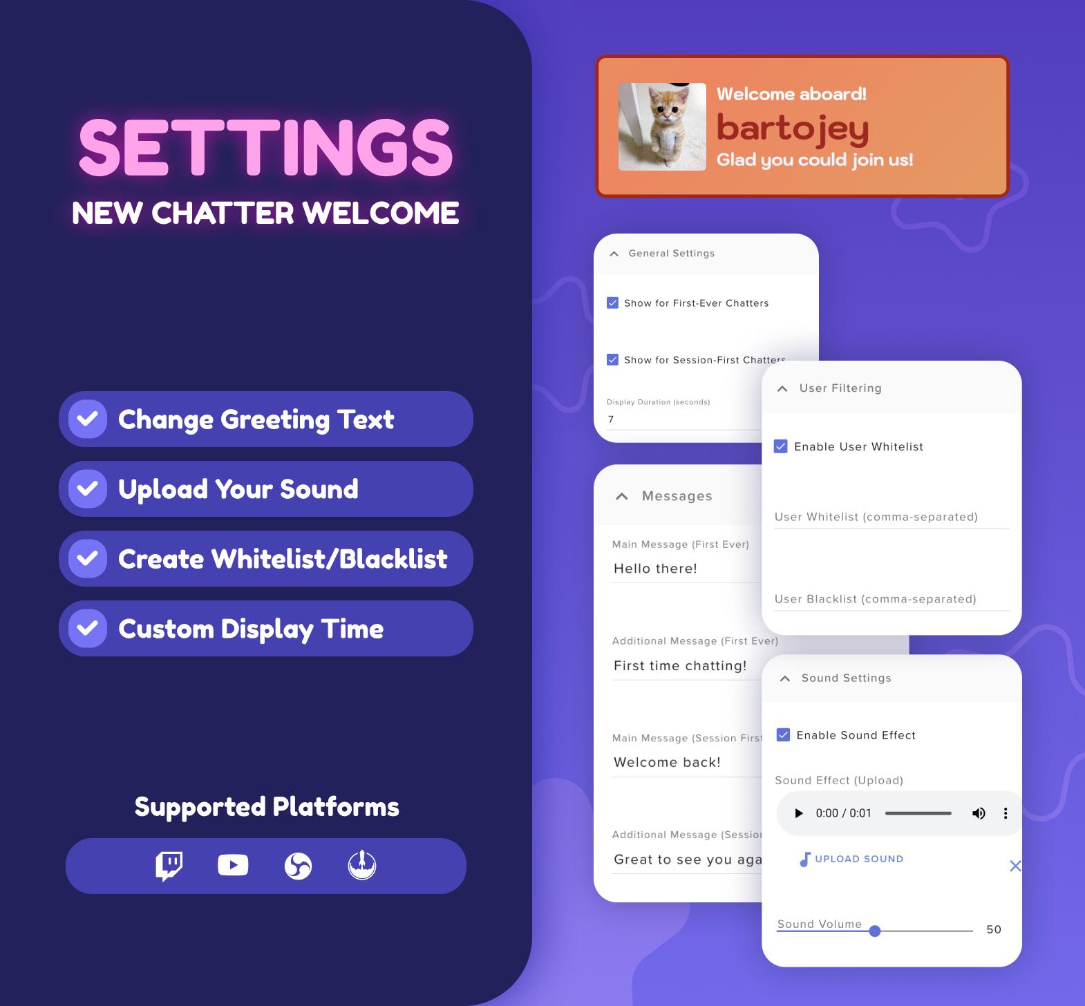 Twitch New Chatter Welcome Widget, Automatic New Viewer Alert Overlay ...