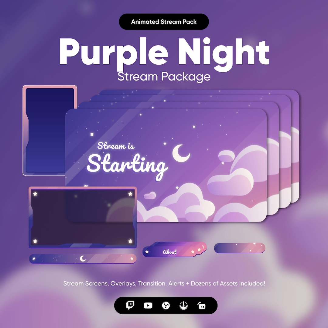 Purple Night Twitch Overlay Pack · Lofi Stream Overlay · Cute OBS ...