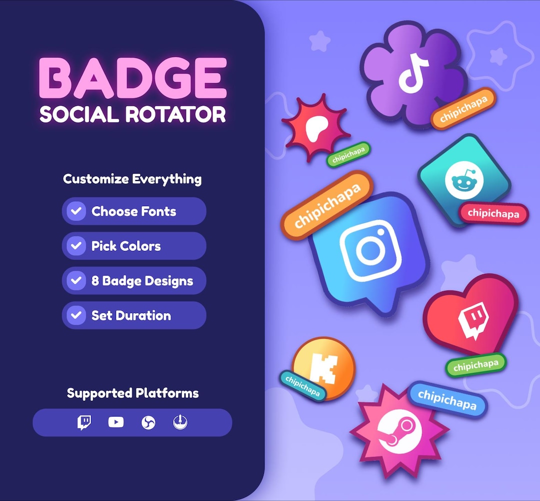 Twitch Badge Social Rotator Widget, Animated Custom Shape Overlay for ...