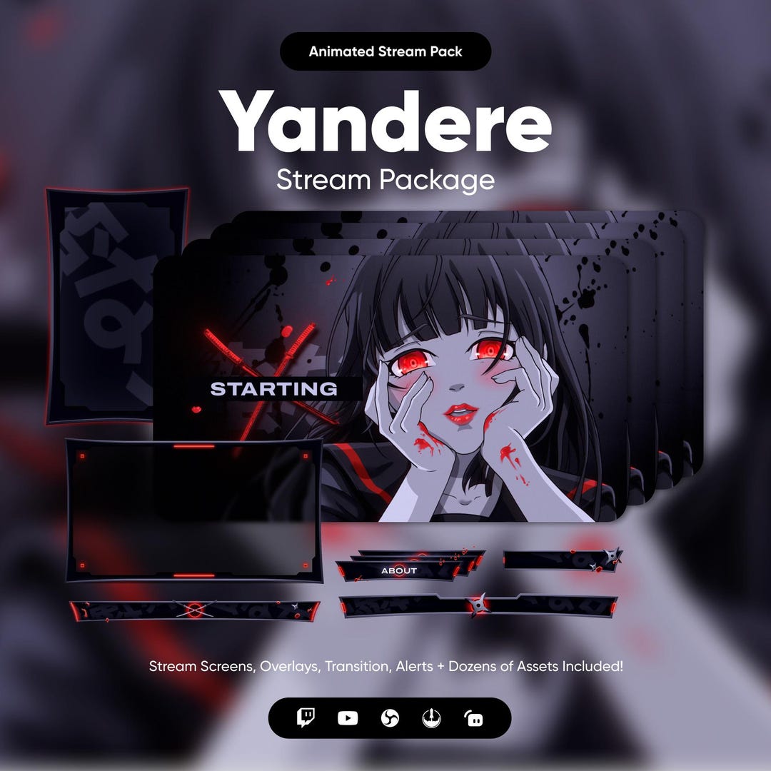 Anime Girl Yandere Twitch Overlay Pack · Animated Stream Overlay · OBS ...