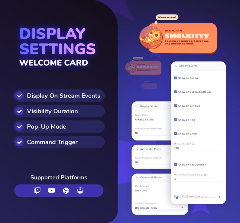 Welcome Card Widget, Customizable Welcomer Pop up Stream Overlay for ...