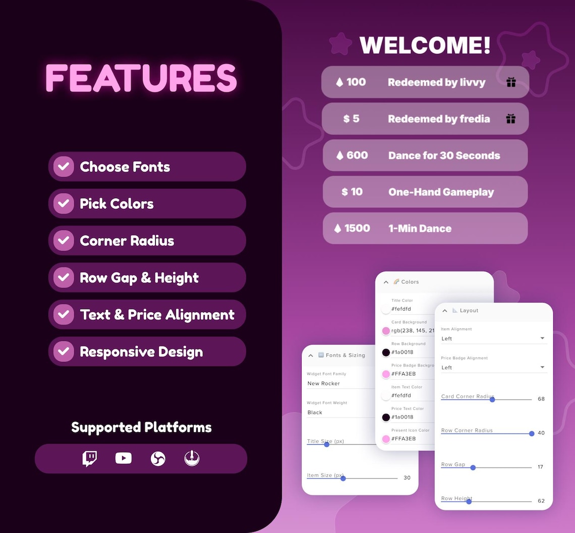Twitch Tip Menu Widget, Animated Donation and Bits Price List Overlay ...