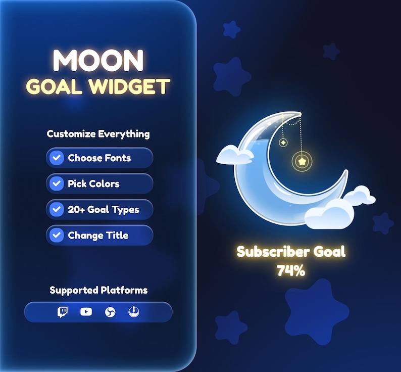 Moon Goal Widget • Cute Celestial Kawaii Twitch Goal Tracker • Magical ...