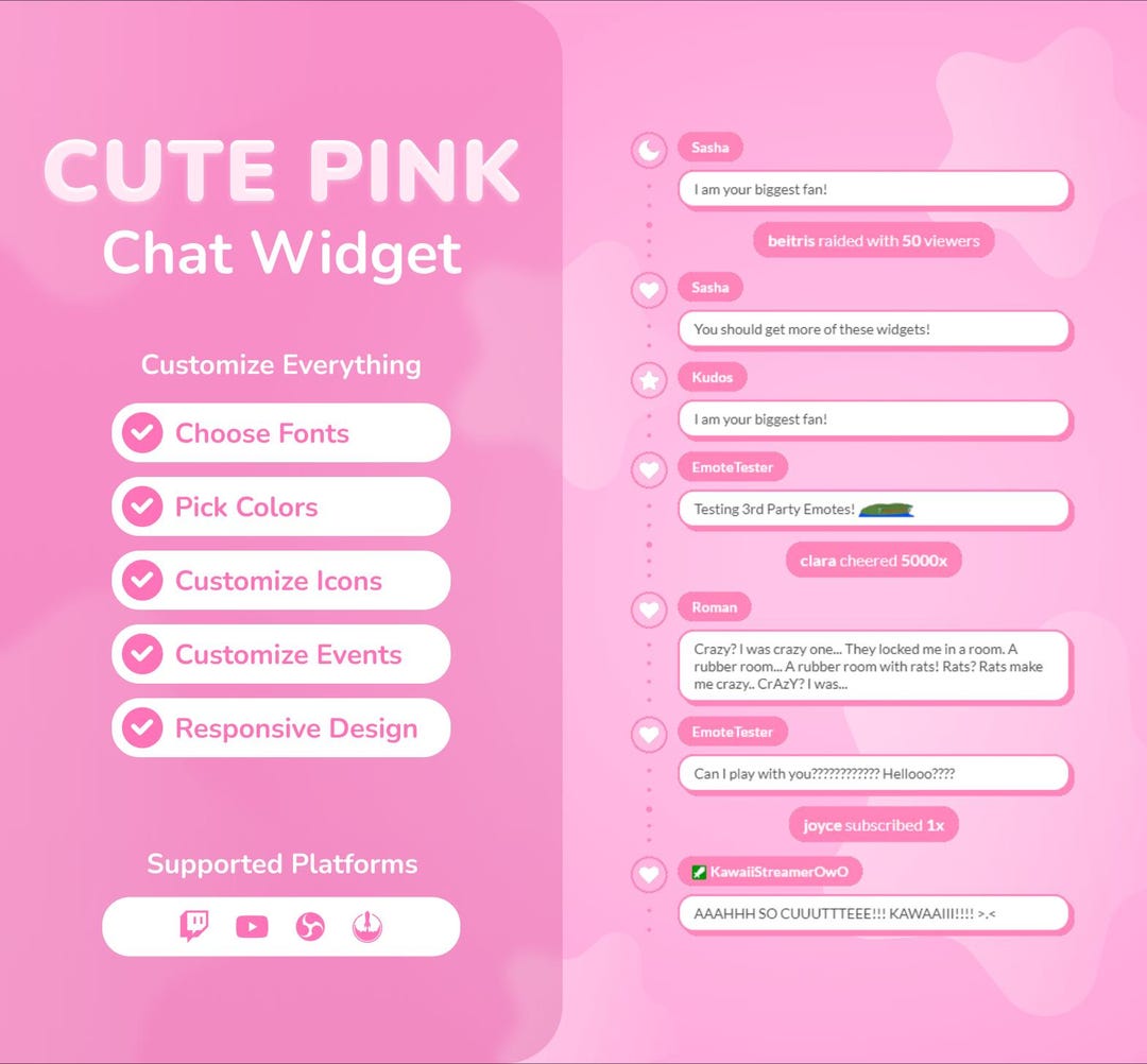 Cute Pink Twitch Chat Widget • Pastel Cozy Stream Overlay ...