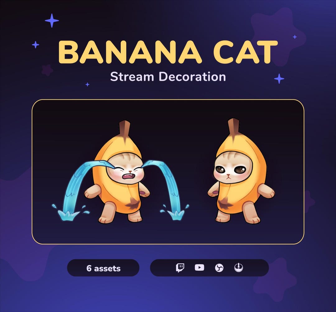6 BANANA CAT Animated Stream Decorations for Twitch & OBS Studio ...