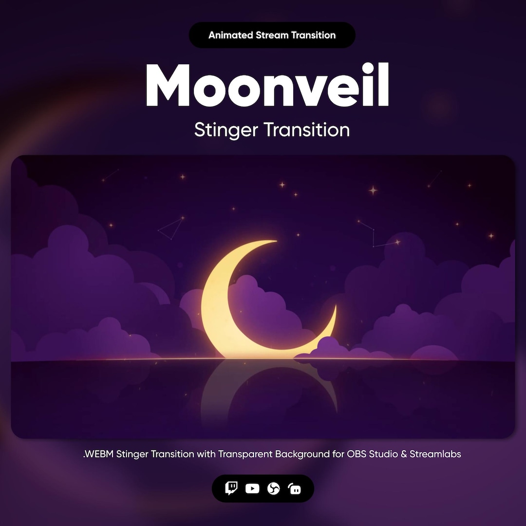 Moonveil • Cute Purple Twitch Stinger Transition With Moons, Stars & Clouds • Animated Stream ...