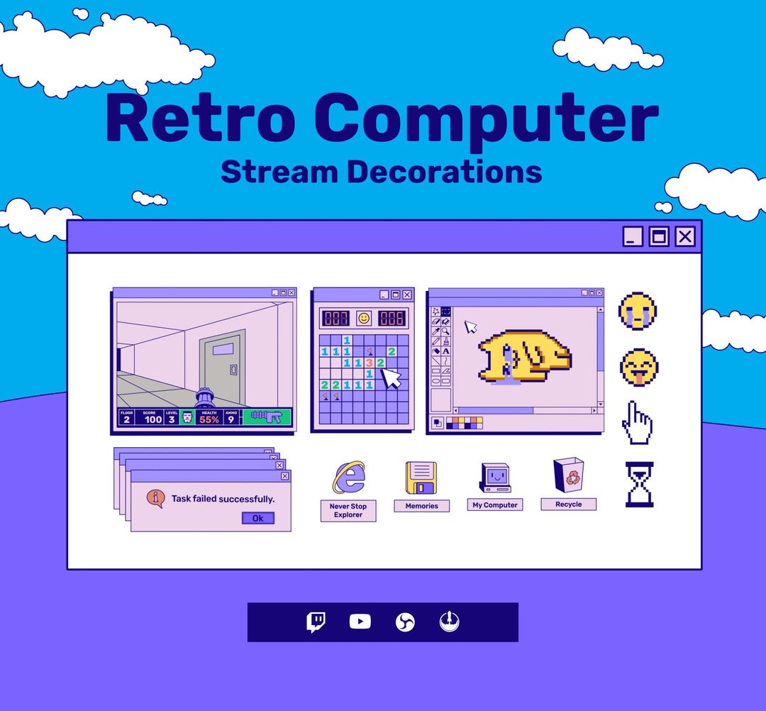 12 Retro Computer Stream Decorations | Animated Twitch & OBS Overlays ...