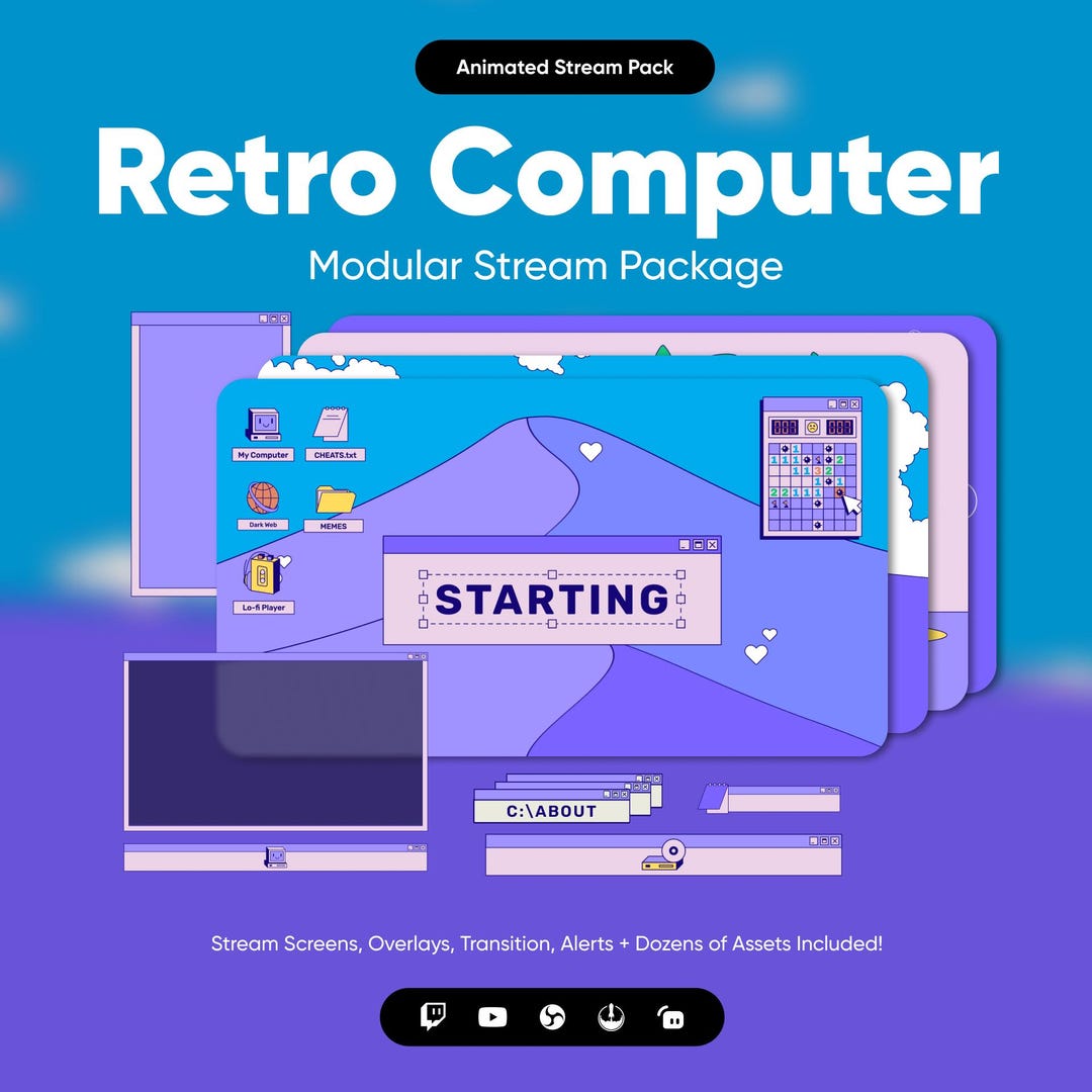 Retro Computer Animated Twitch Overlay Pack · Windows 95 Stream Overlay ...