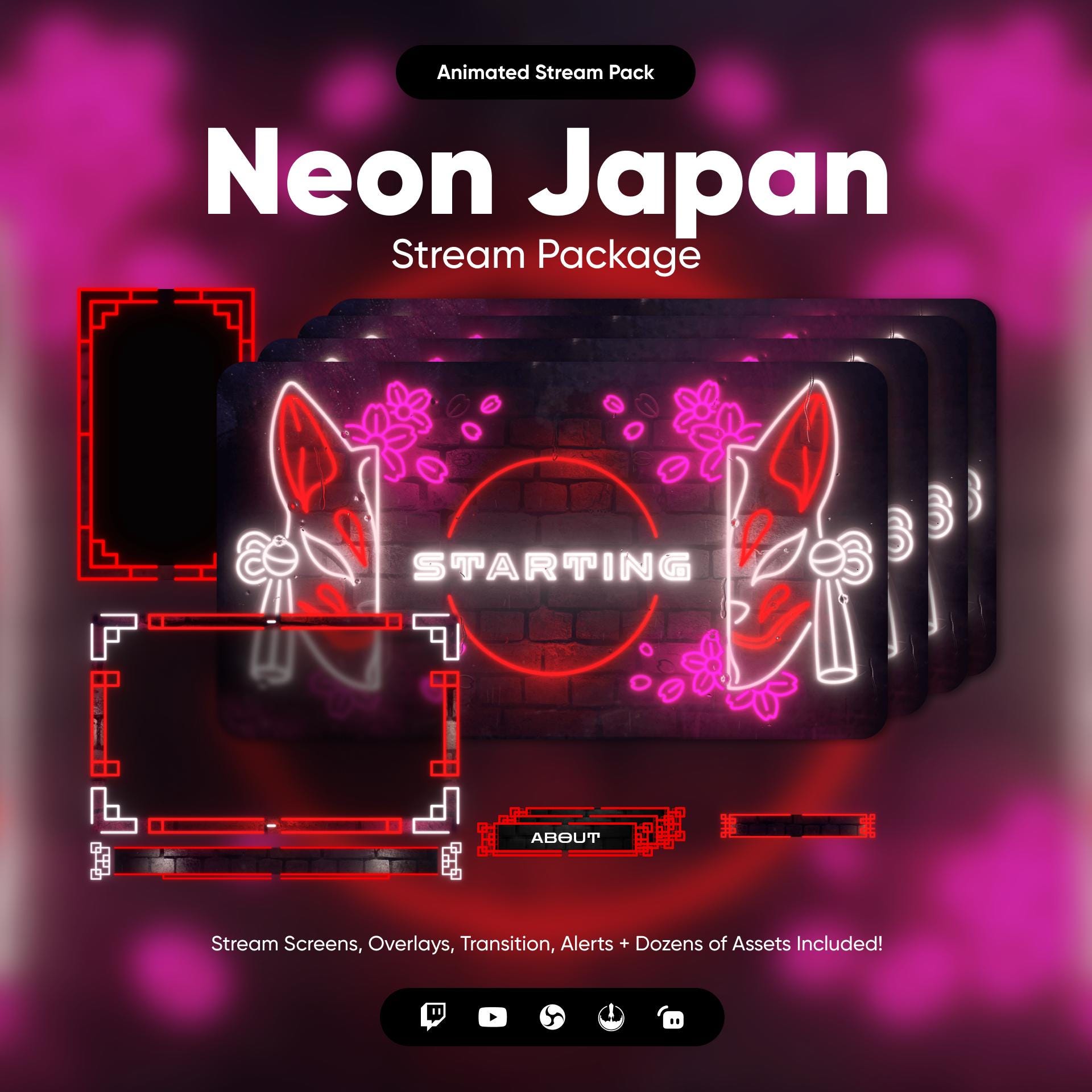 Neon Japan Twitch Overlays Pack (ANIMATED) for OBS Studio & Streamlabs ...