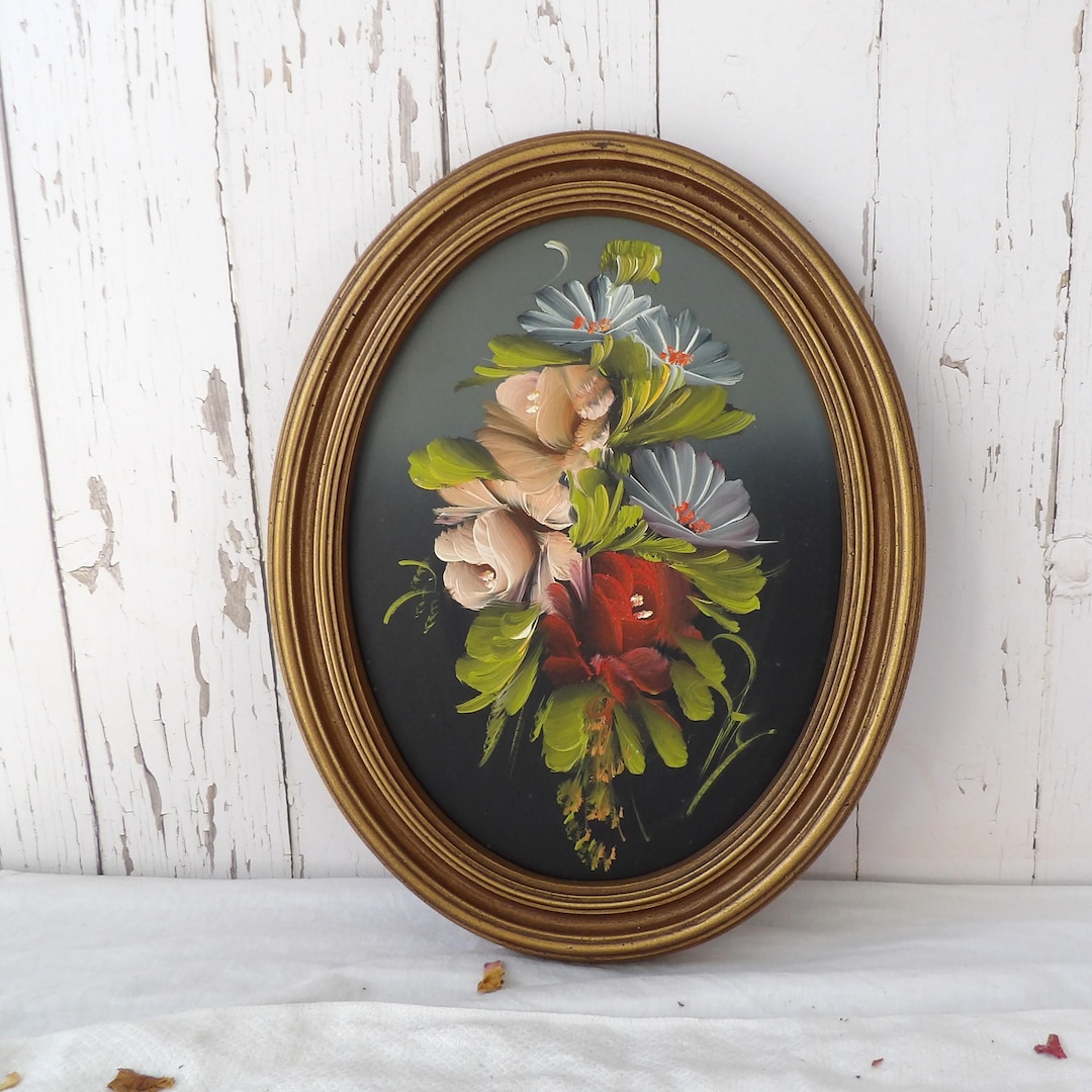Vintage Abstract Floral Painting in Oval Frame - Etsy