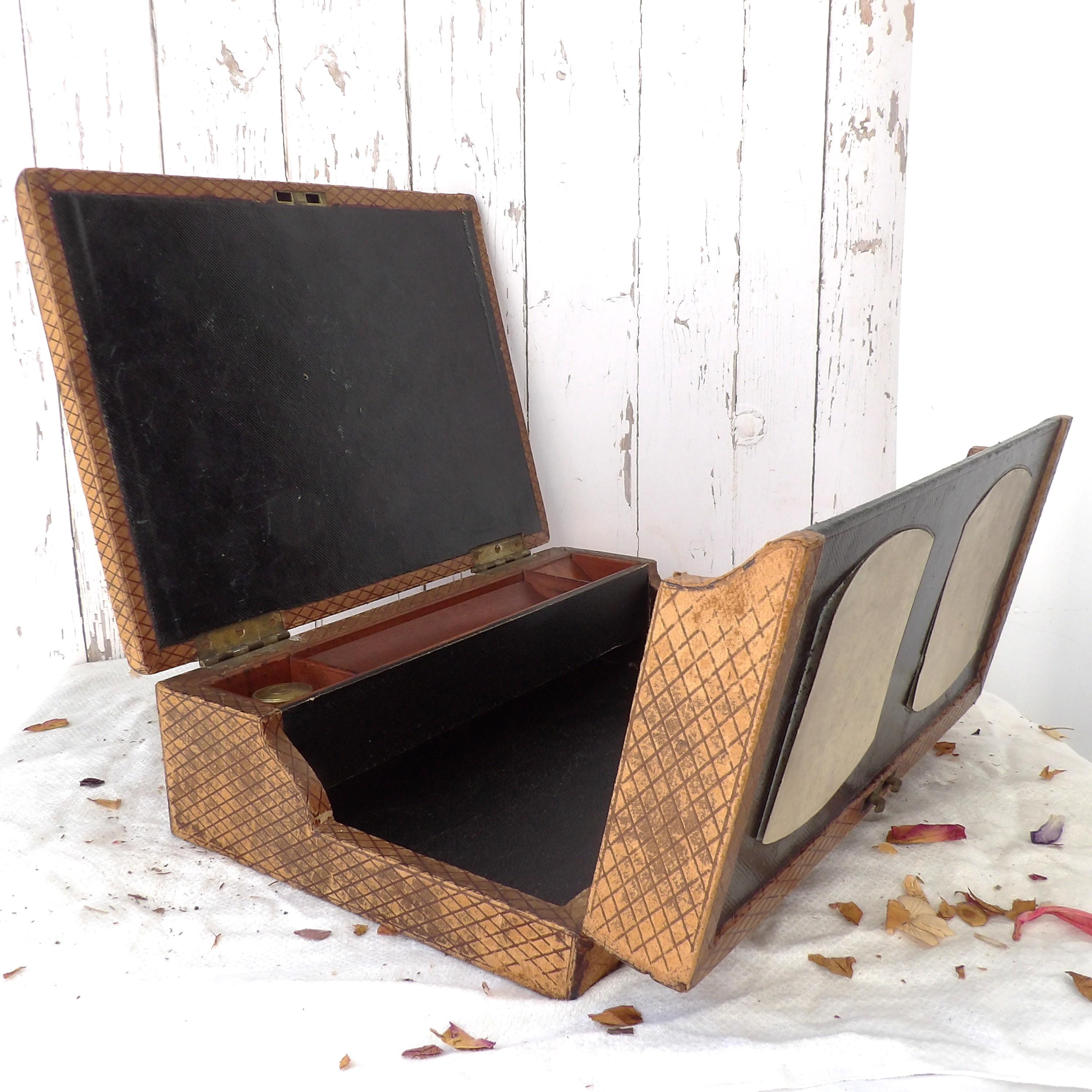 Antique Leather Writing Box With Stationery Holder - Etsy