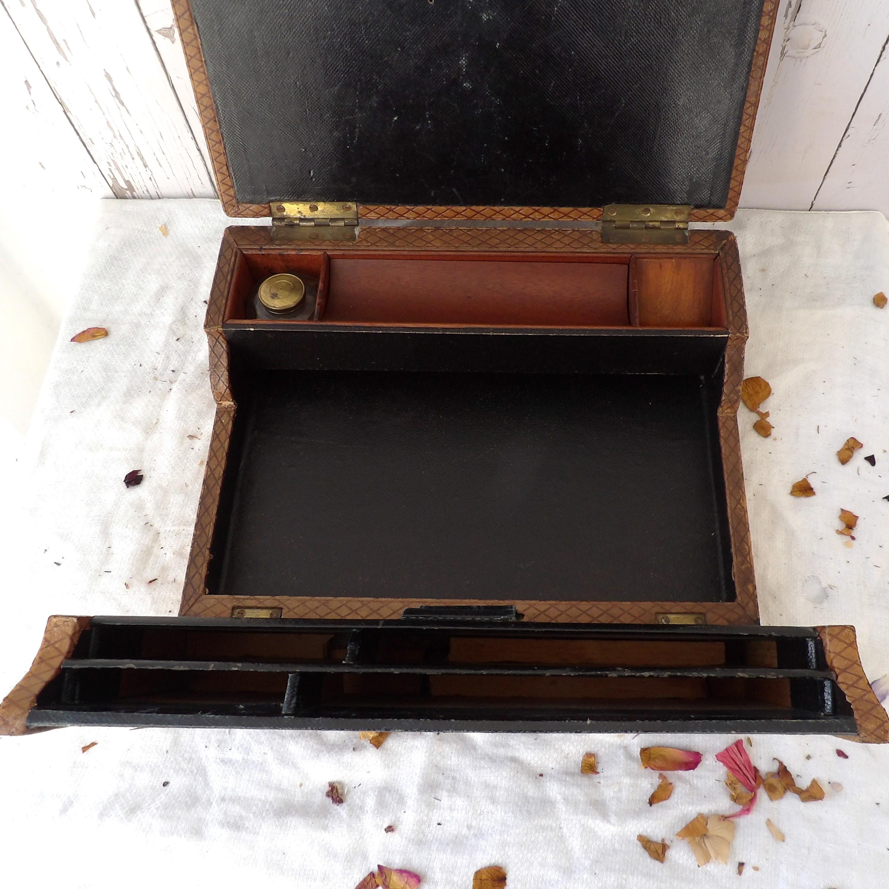 Antique Leather Writing Box With Stationery Holder - Etsy