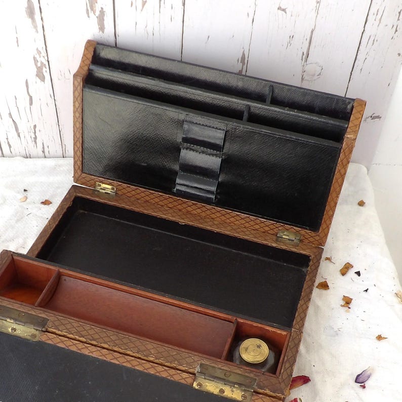 Antique Leather Writing Box With Stationery Holder - Etsy