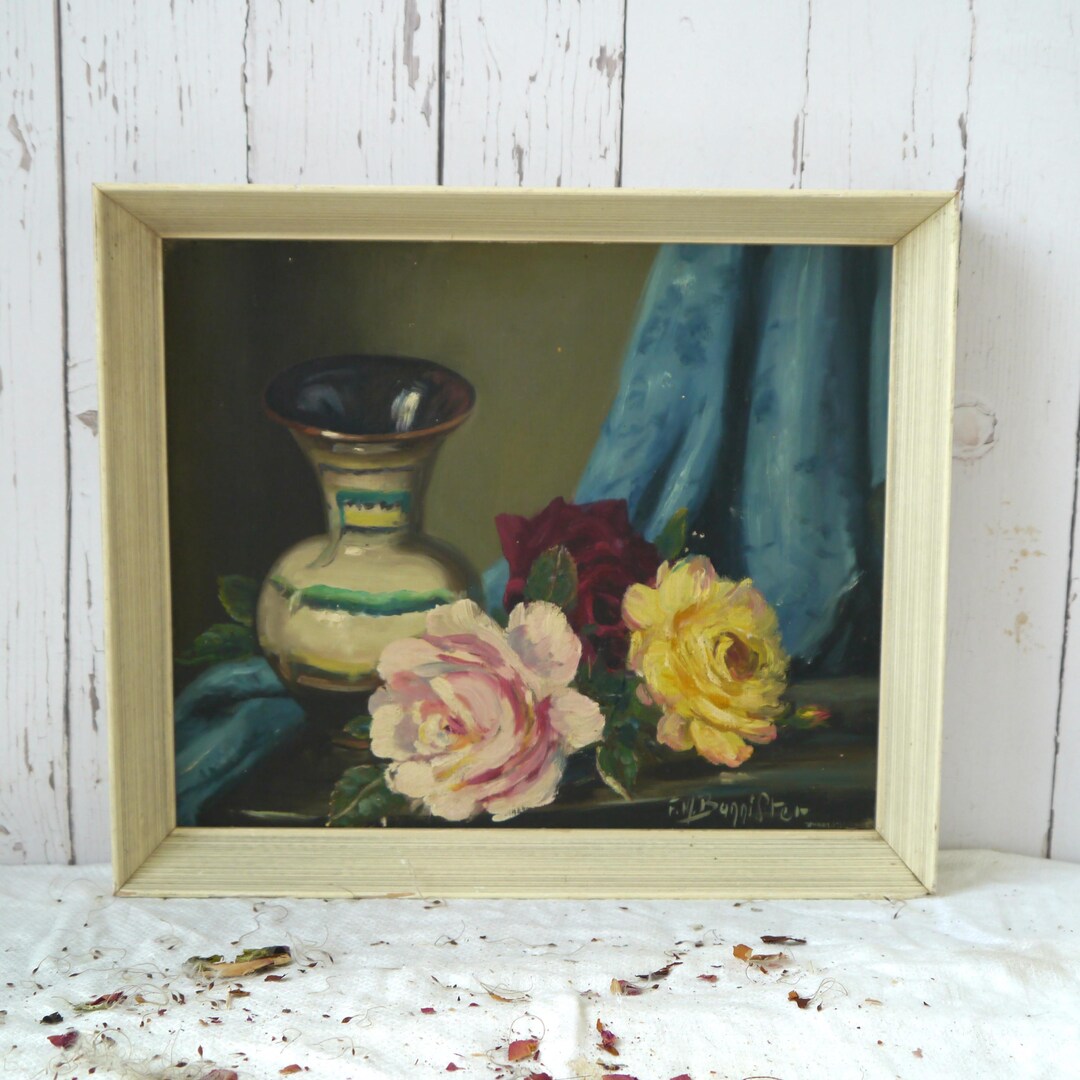 Mid Century Rose Painting by Frank Bannister - Etsy