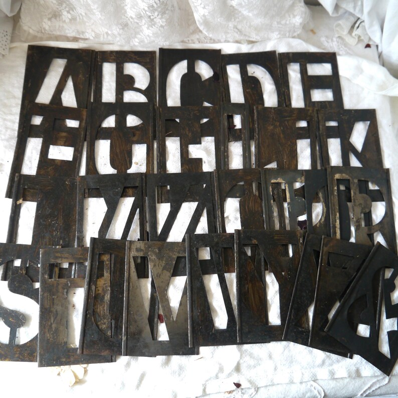 Vintage Metal Alphabet Stencil Set - Etsy