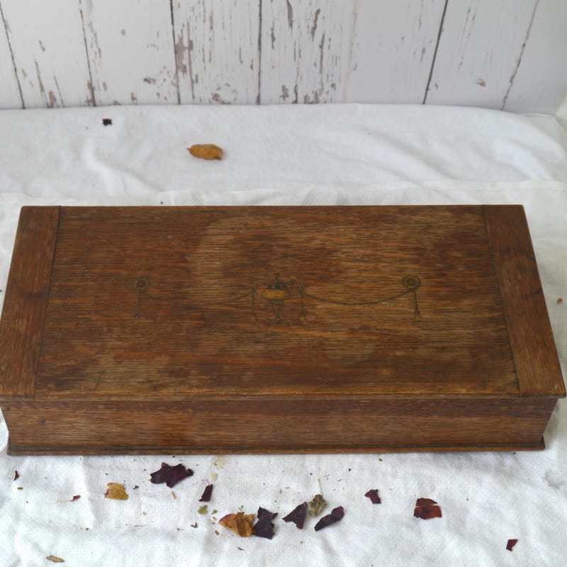 Small Antique Oak Box - Etsy UK