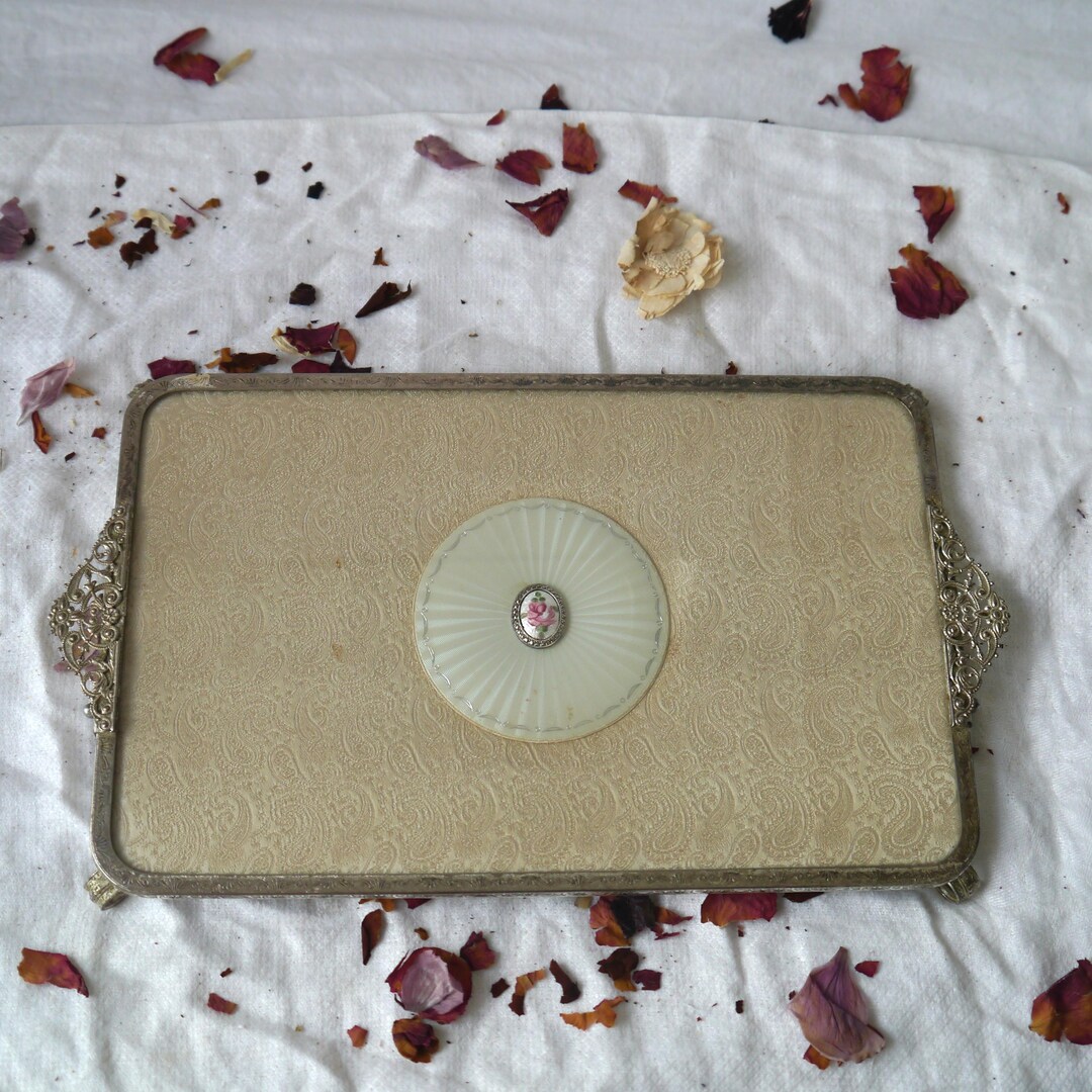 Vintage Dressing Table Tray With Floral Centre - Etsy