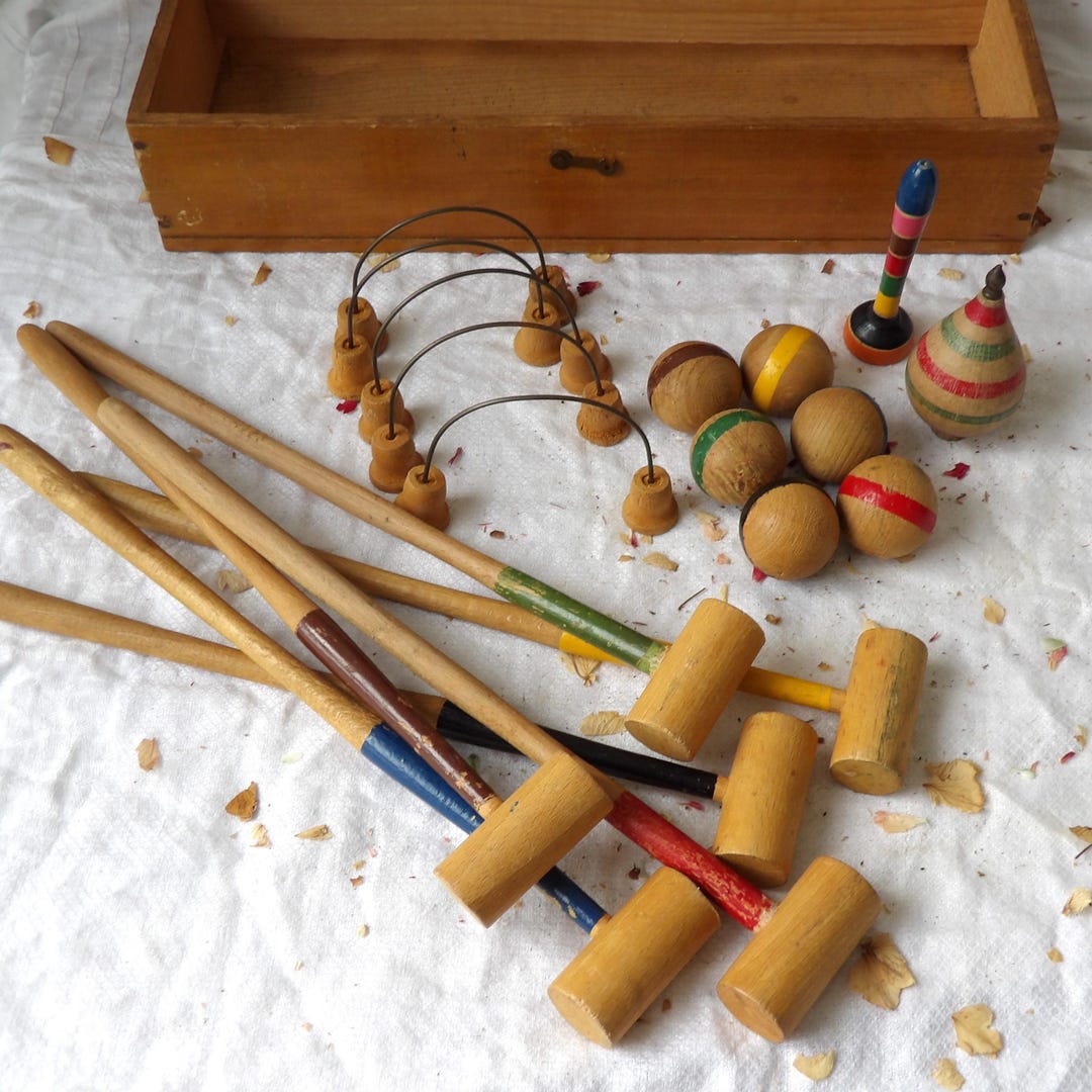 Vintage Table Croquet Set in Wooden Box - Etsy