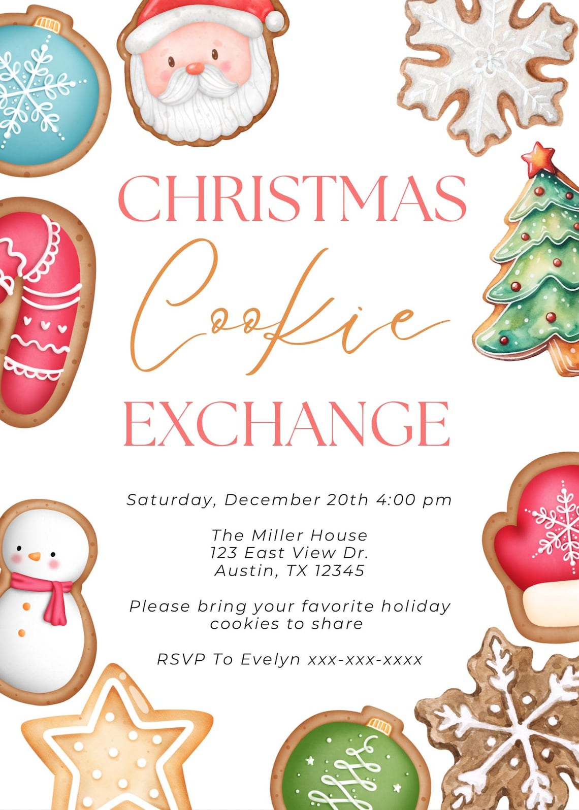 Editable Holiday Party Template, Christmas Cookie Exchange Invitation ...