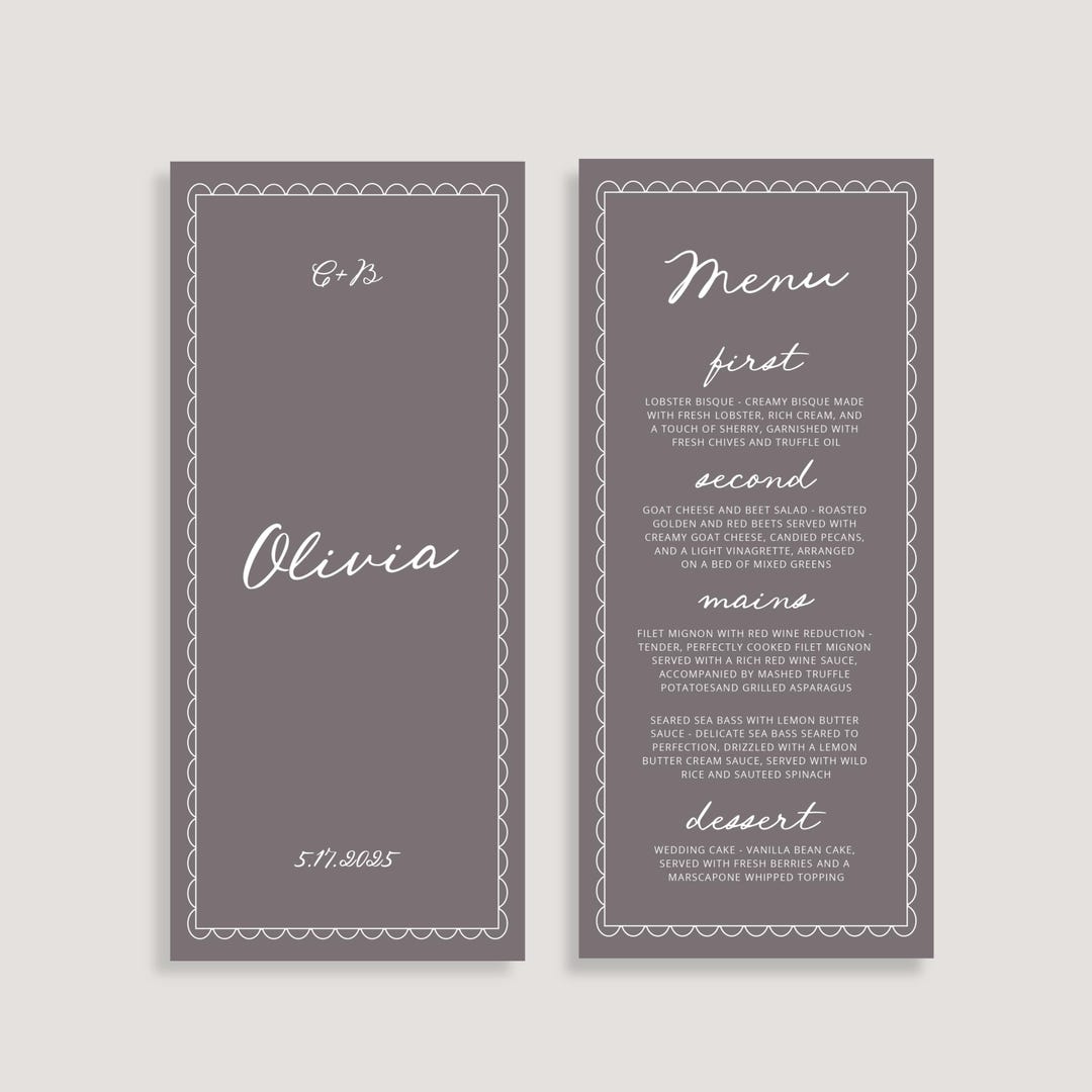 MAISON | Printed Wedding Dinner Menu With Guest Names, Custom Wedding ...