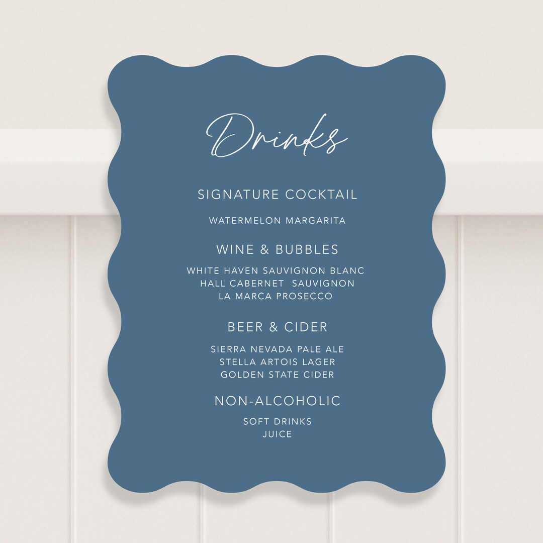 BENNY | Wave Edge Wedding Bar Sign – Signature Cocktail Foam Board – Printed Drink Sign – Modern ...