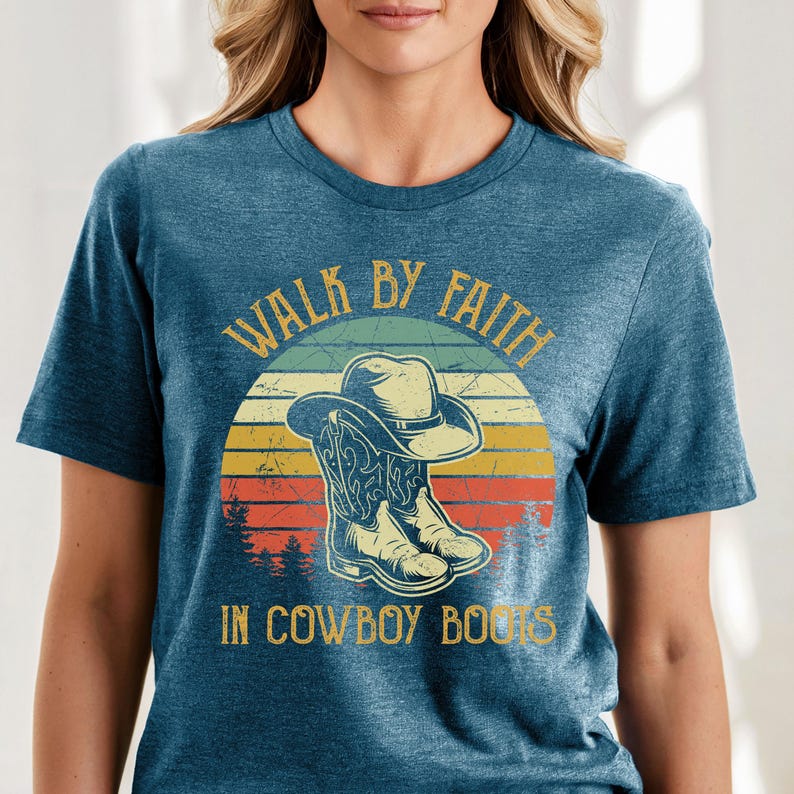 Walk by Faith in Cowboy Boots Sweatshirt, Vintage Western Graphic Shirt ...