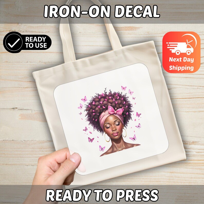 Empowering Afro Woman Design, Butterfly Hair Art DTF Transfer, Cultural ...