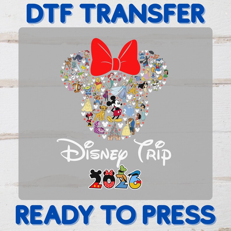 2026 Animated Character for Disney DTF Transfer, Nostalgic Red Bow ...
