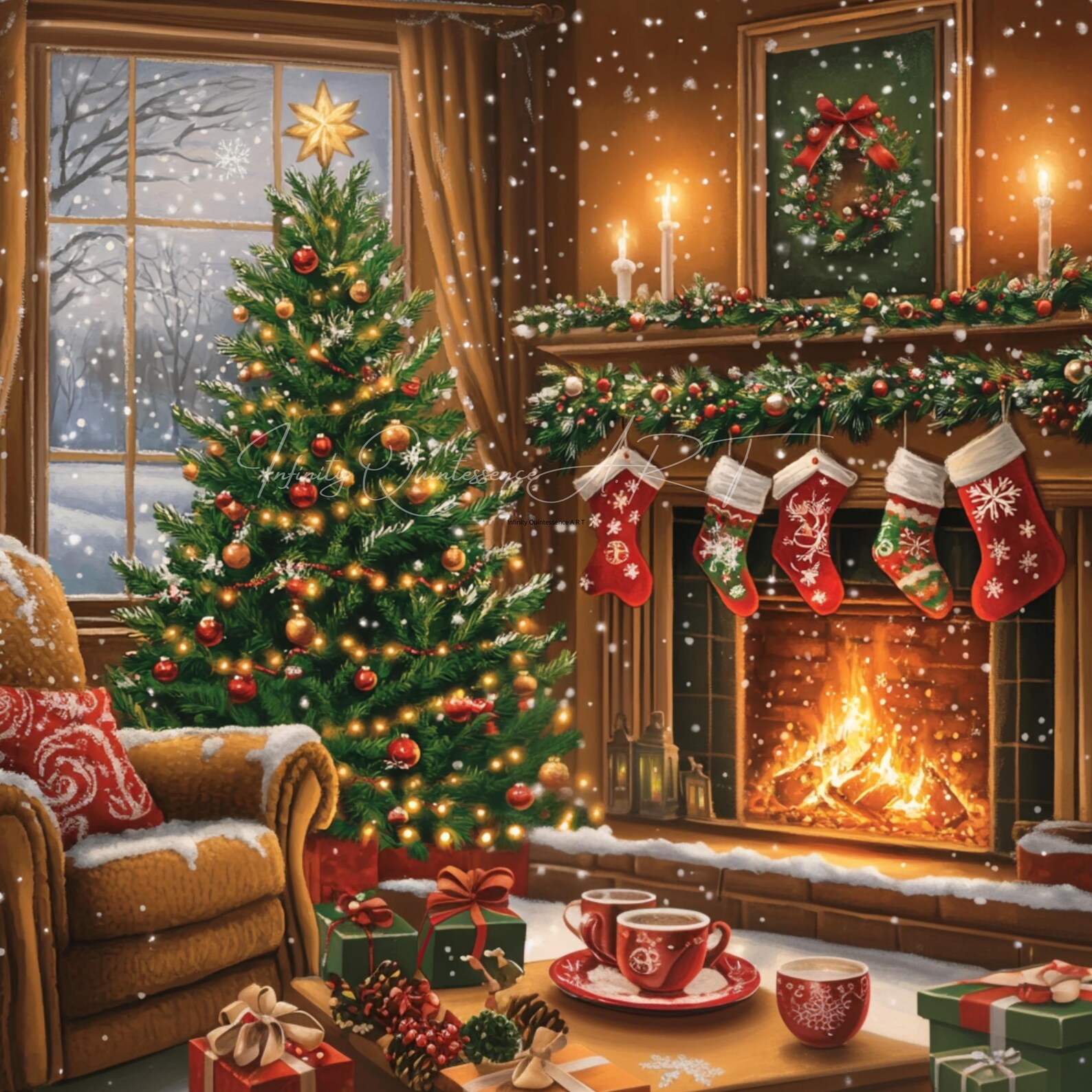 Cozy Christmas Living Room Clipart Set – Warm Holiday Fireplace ...