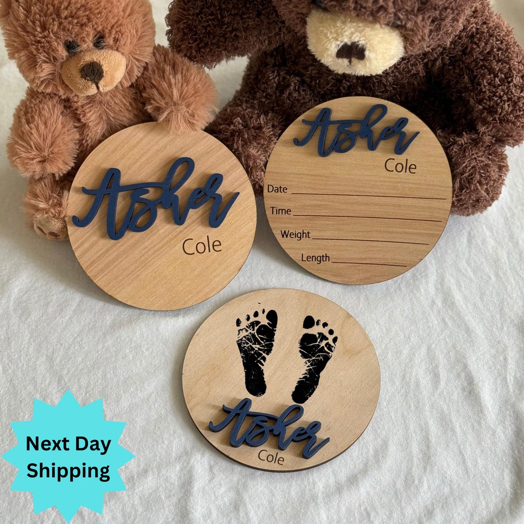 Baby Footprint Sign, Baby Name Reveal Sign, Personalized Baby Name ...