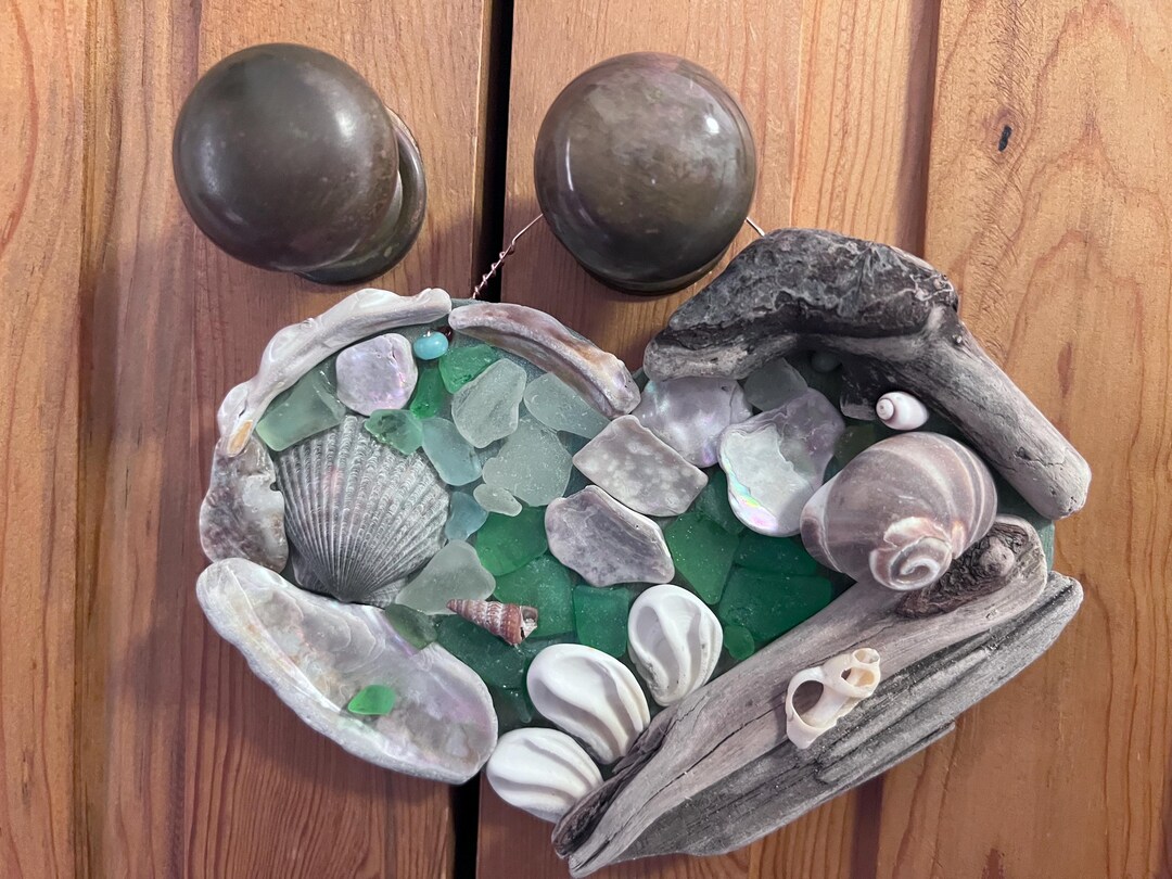Sea Glass Art - Ocean Inspired Small Heart With Sea Glass, Driftwood ...