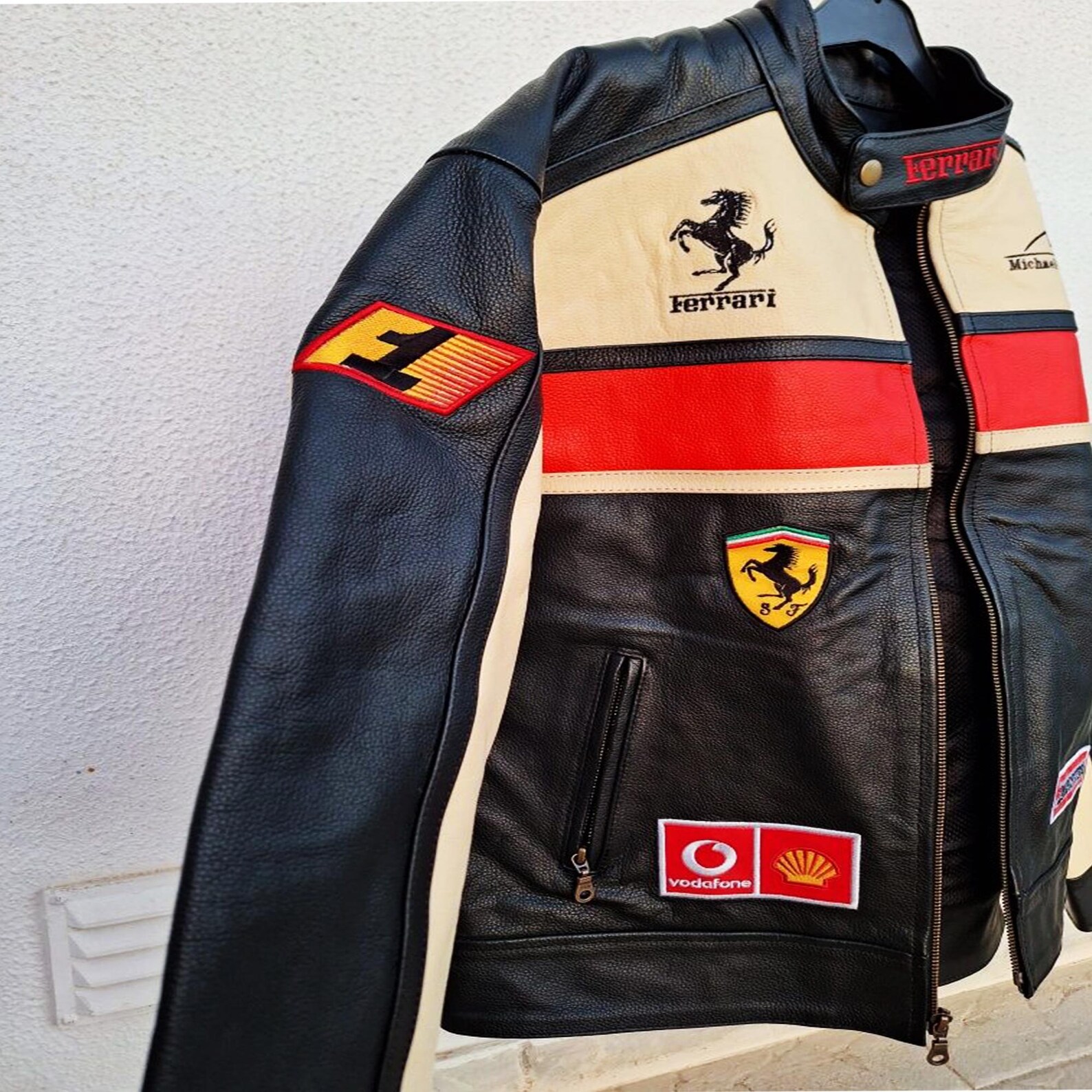 Handmade Ferrari Racing Jacket Genuine Leather Unisex F1 Moto Nascar ...