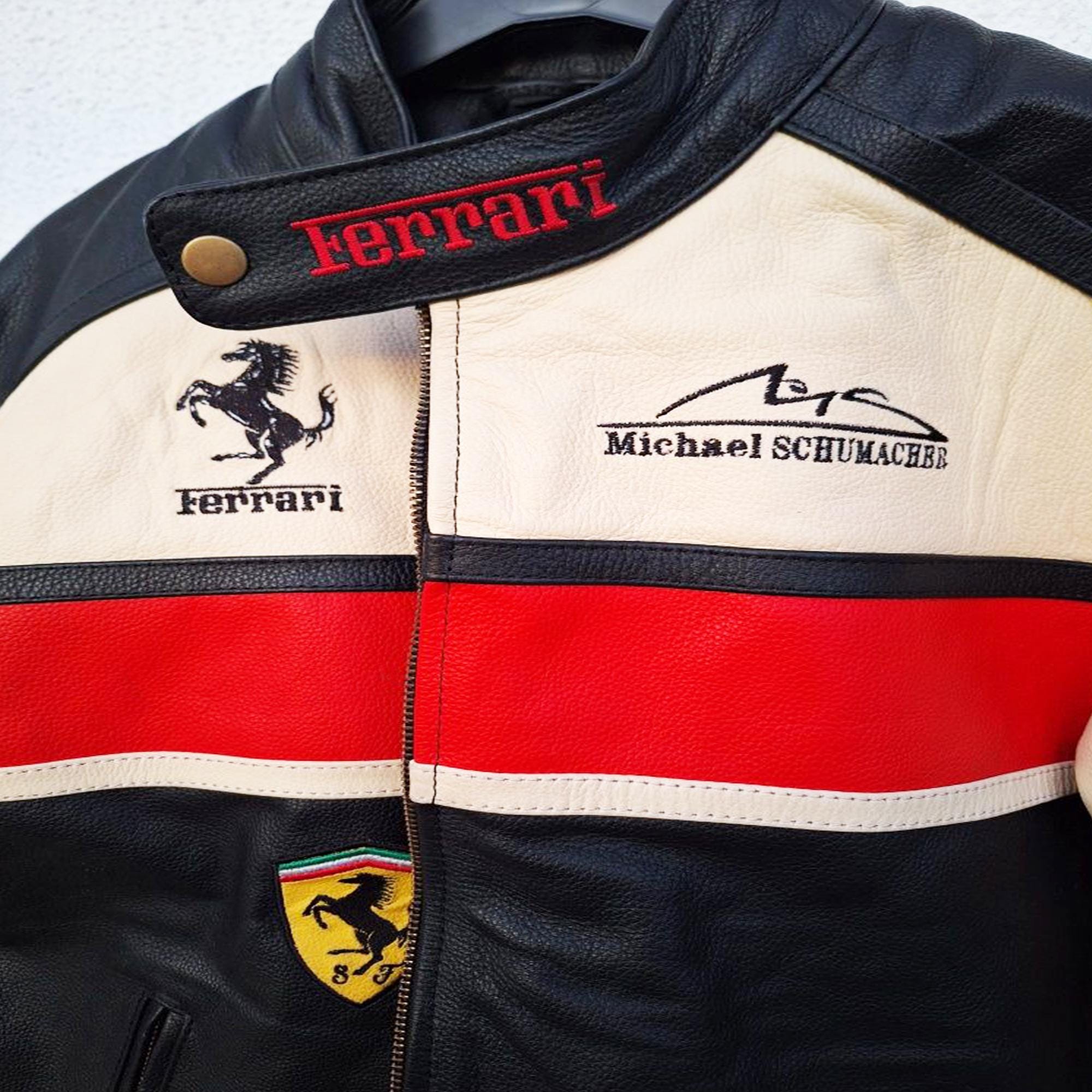 Handmade Ferrari Racing Jacket Genuine Leather Unisex F1 Moto Nascar ...