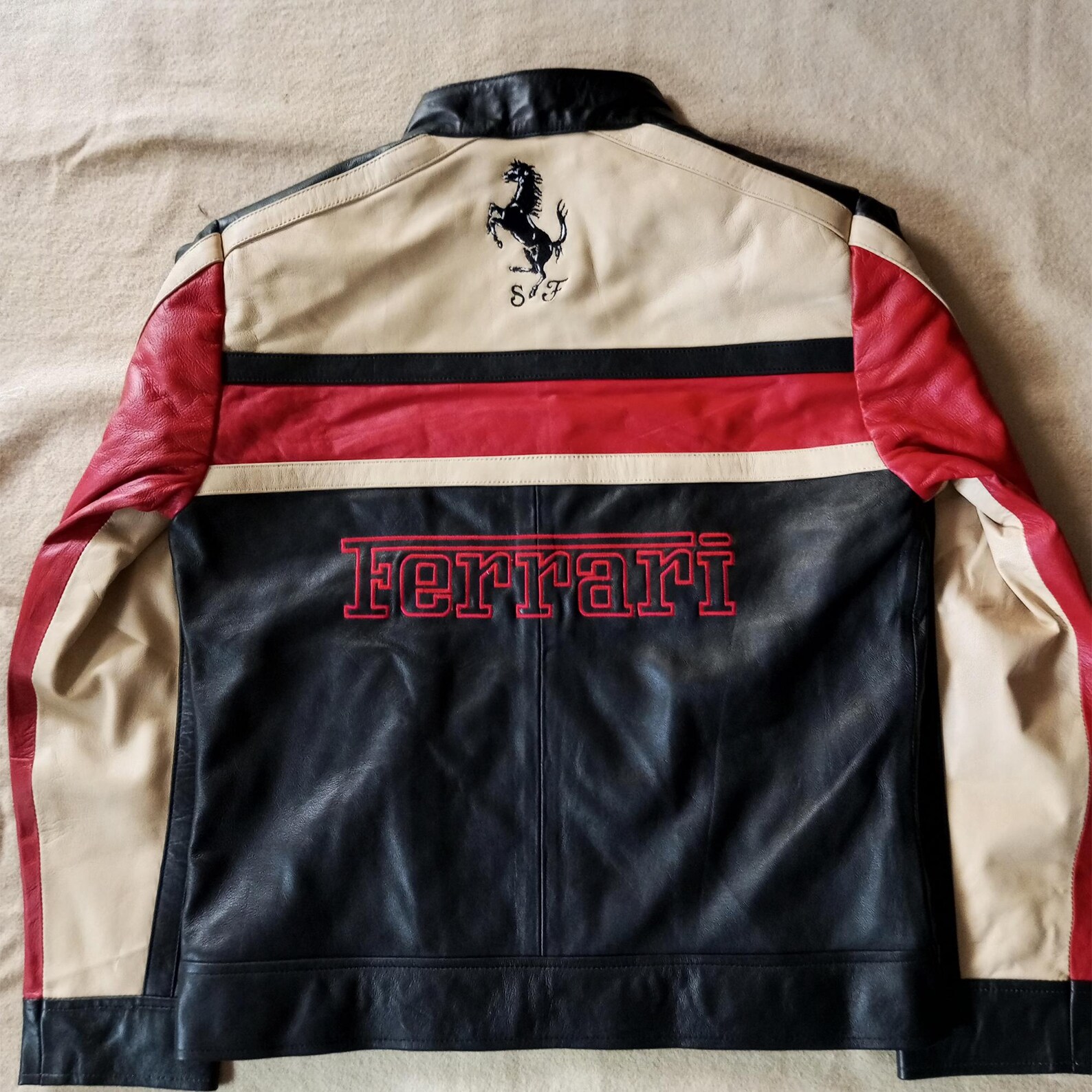Handmade Ferrari Racing Jacket Genuine Leather Unisex F1 Moto Nascar ...