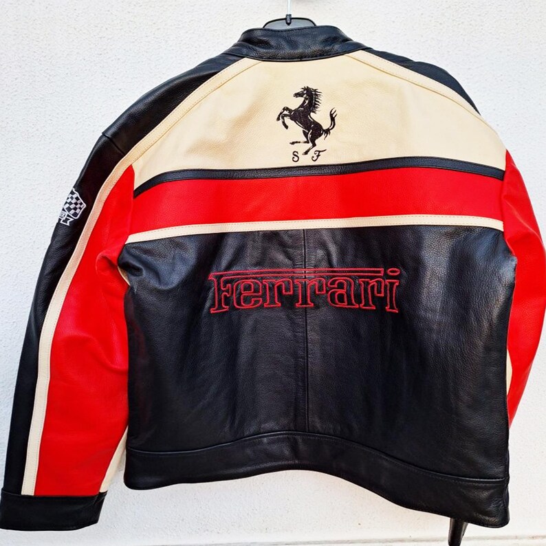 Handmade Ferrari Racing Jacket Genuine Leather Unisex F1 Moto Nascar ...