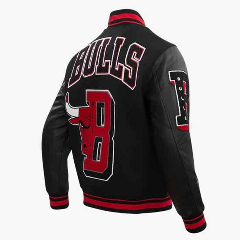 Vintage Chicago Bulls Varsity Jacket Retro Letterman Style, Black & Red ...