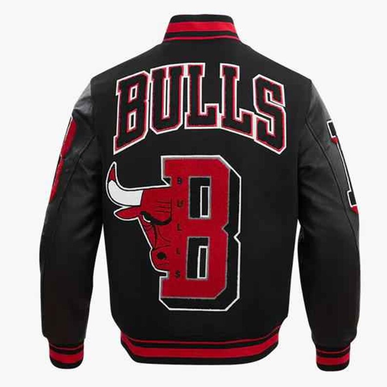 Vintage Chicago Bulls Varsity Jacket Retro Letterman Style, Black & Red ...