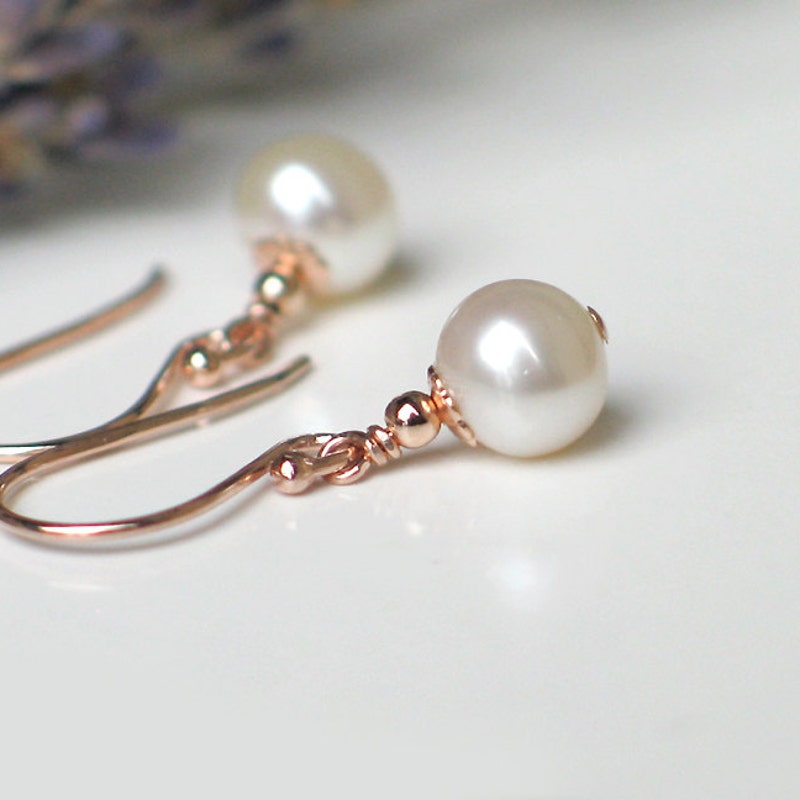 Rose Gold Pearl Earrings - Etsy