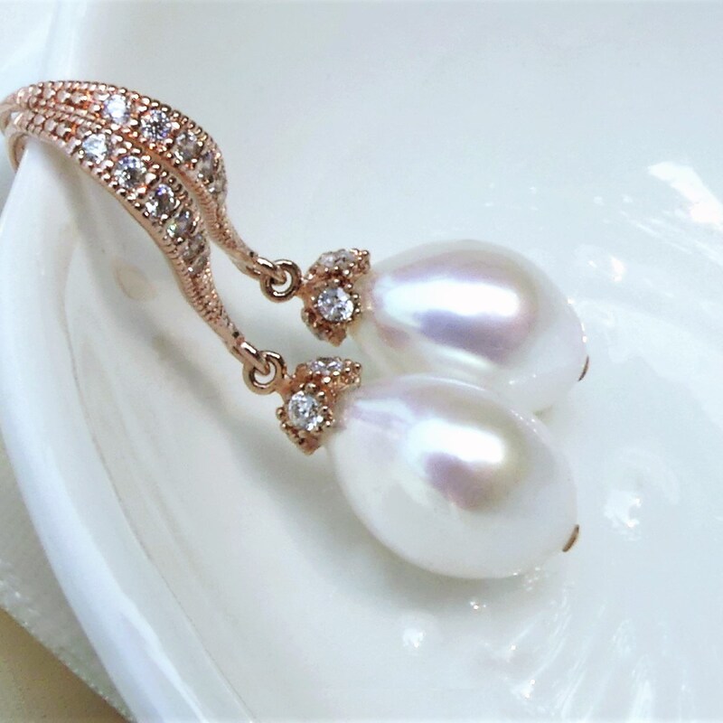 Rose Gold Pearl Earrings - Etsy