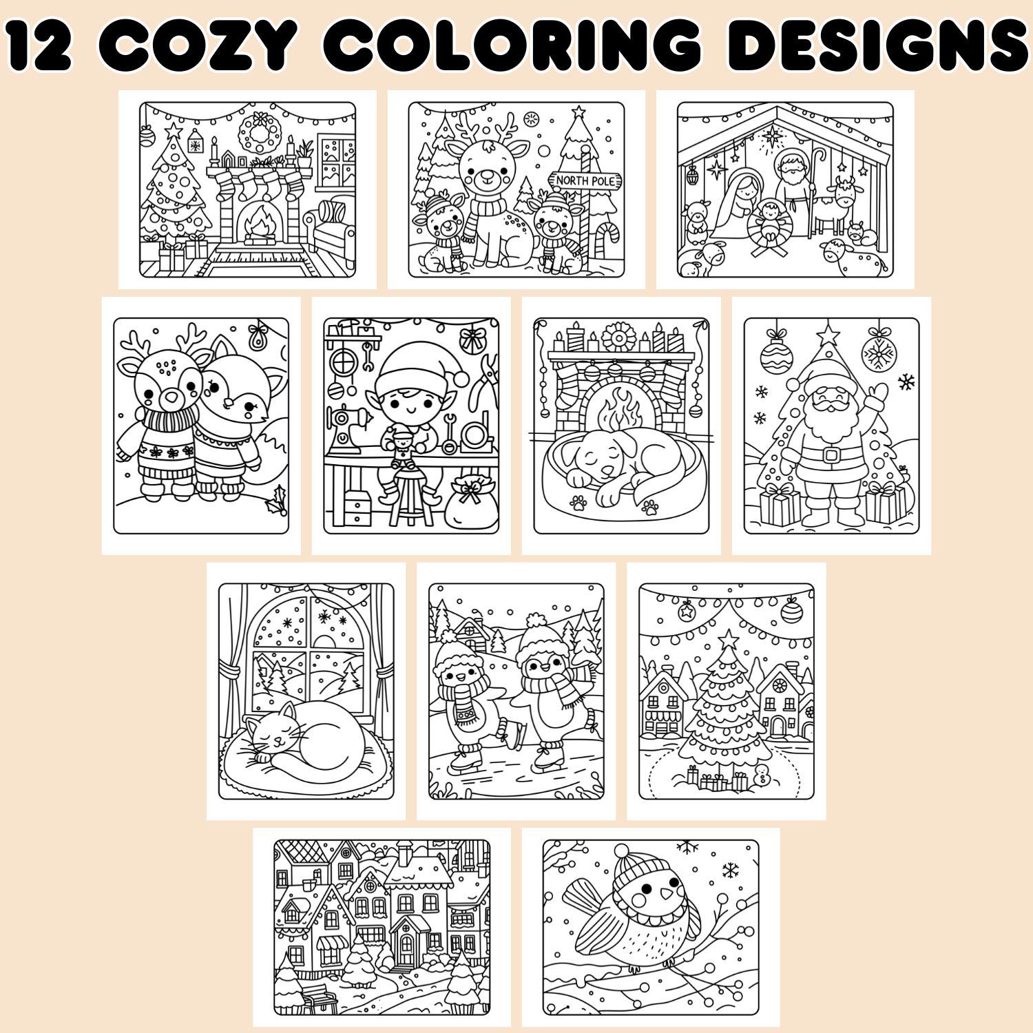 Printable Color and Trace Christmas Cards PDF Cozy Christmas Cards by ...