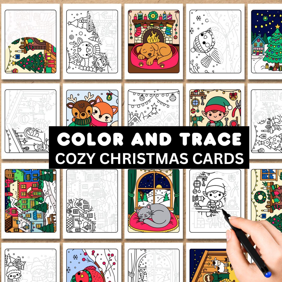 Color and Trace Christmas Cards pack of 24 Cozy Christmas Cards by ...