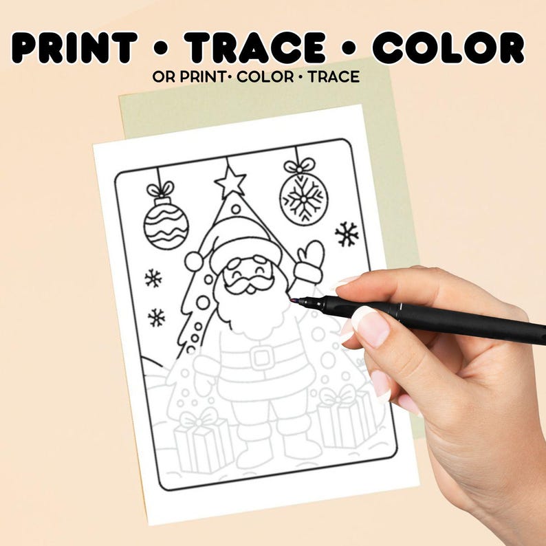 Printable Color and Trace Christmas Cards PDF Cozy Christmas Cards by ...