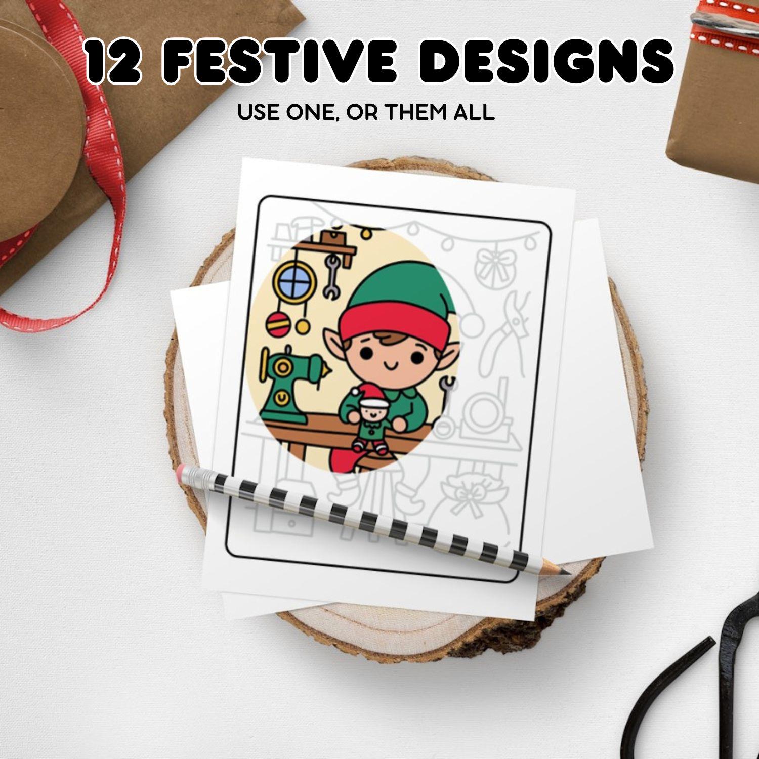 Printable Color and Trace Christmas Cards PDF Cozy Christmas Cards by ...